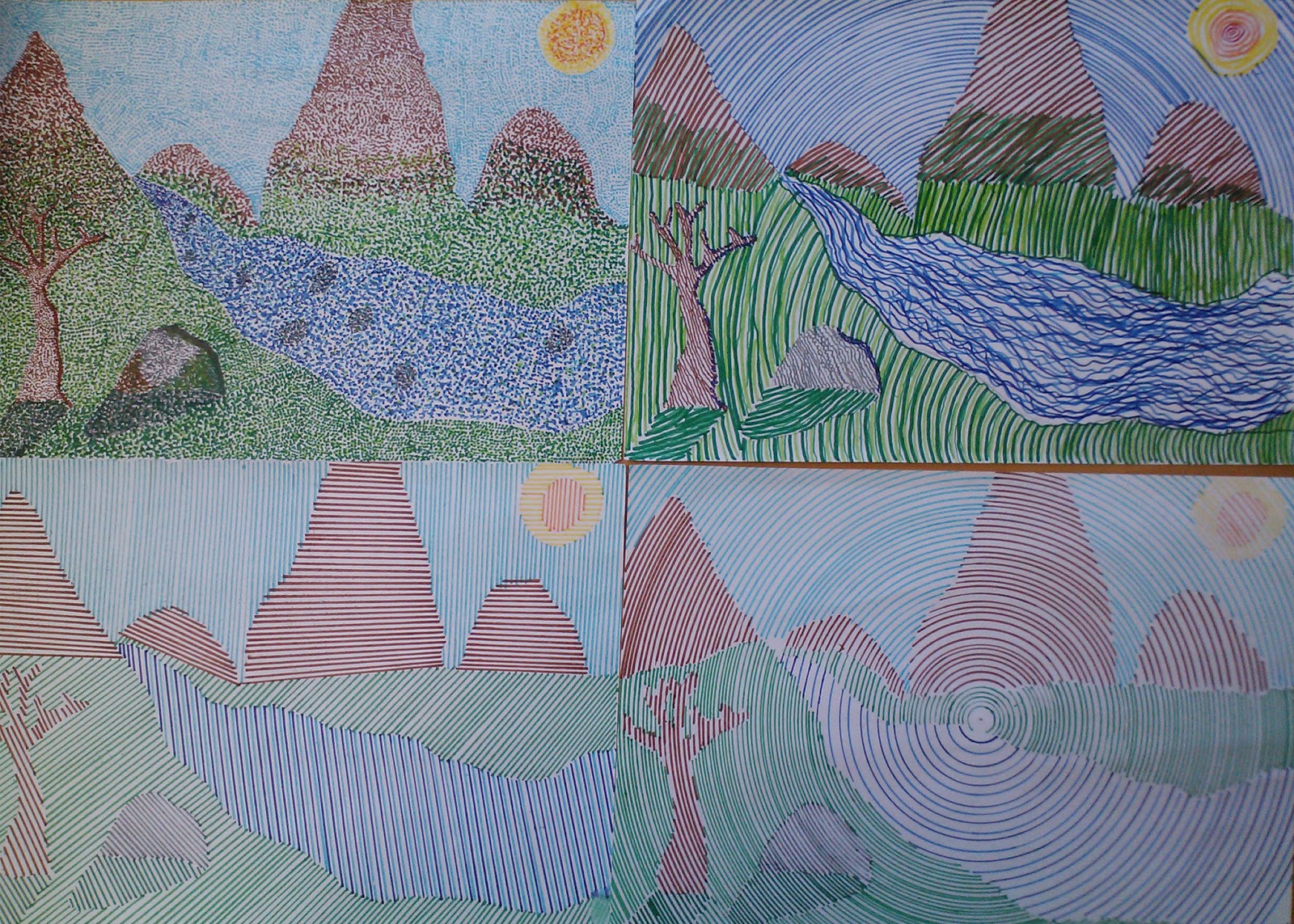 Dibujo paisaje con lineas - Imagui