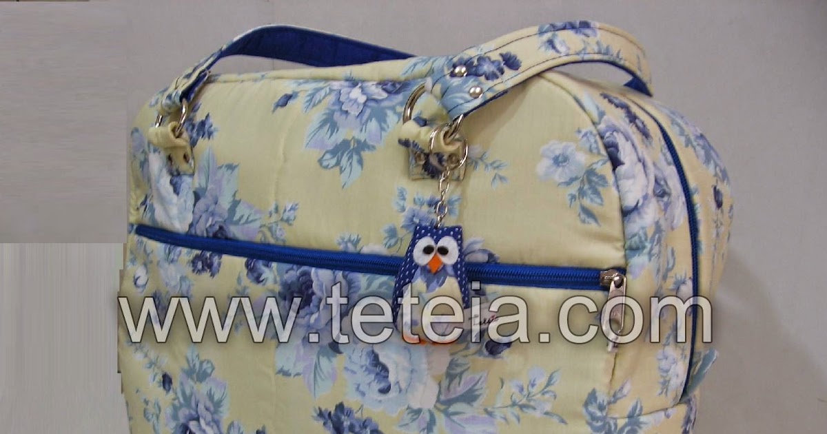 Tetéia Patchwork: Maleta de viagem_floral marfim/azul - cód 45