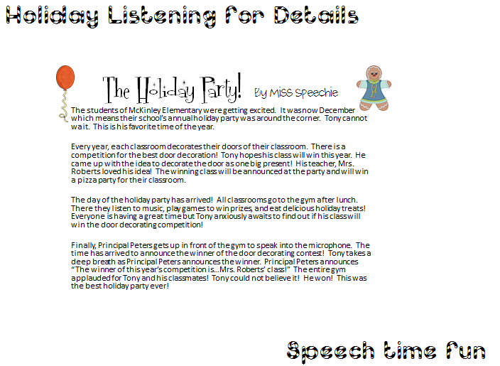 Holiday Listening for Details! - Speech Time Fun: Speech and Language ...
