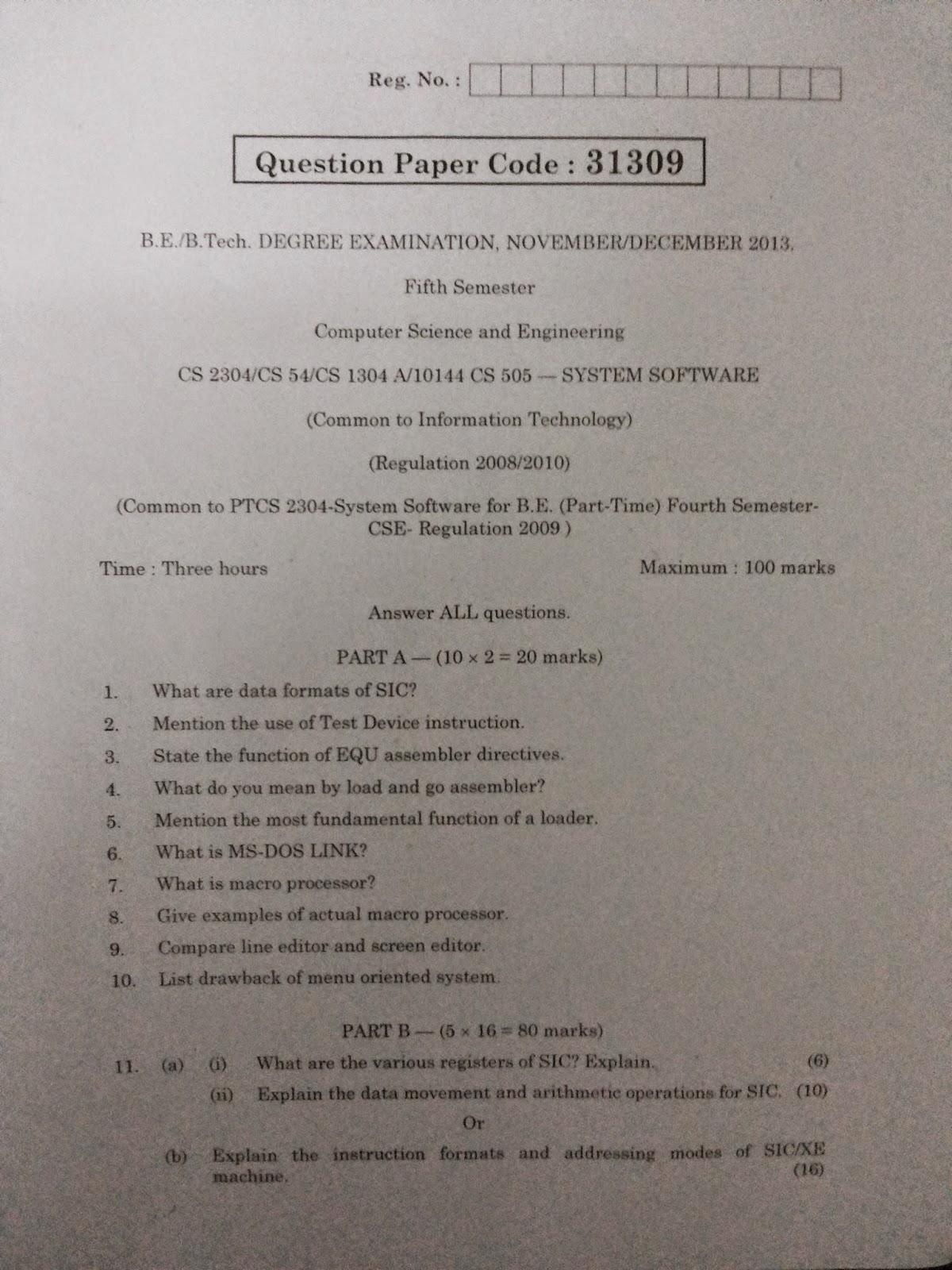 CS 2304/CS 54/CS 1304/10144 CS 505 - System Software: B.E CSE B.Tech IT ... CS 2304/CS 54/CS 1304/10144 CS 505 - System Software: B.E CSE B.Tech IT ...