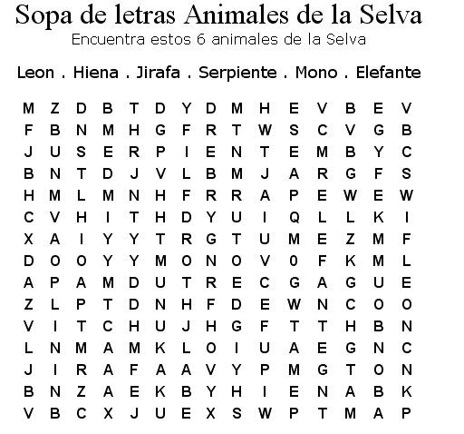 Cultura Infantil: Sopas de letras animales de la selva