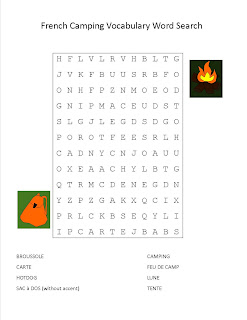 Language for Little Learners: French Camping Vocabulary Word Search