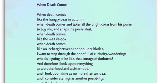 Joonie Jatho: When Death Comes - Mary Oliver