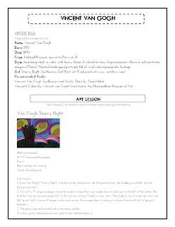Mrs Home Ec: Art Lessons: Vincent Van Gogh