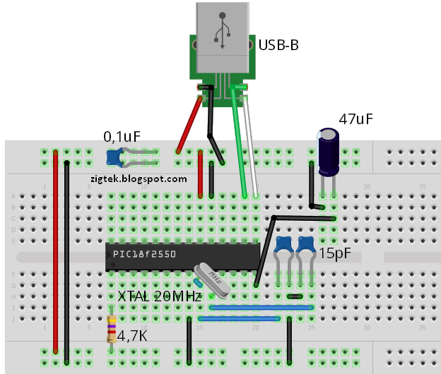 Circuito USB com PIC18F2550 | ZigTek