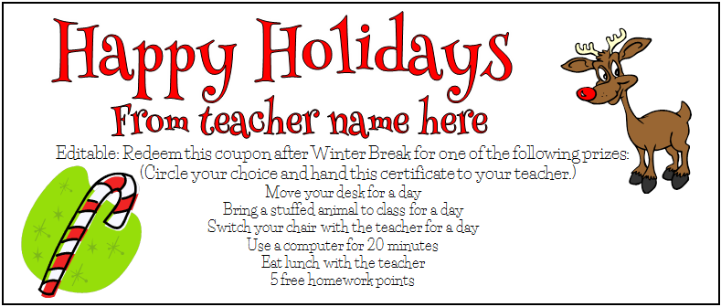 Editable Coupons-Free Holiday Gift for Students - Classroom Freebies