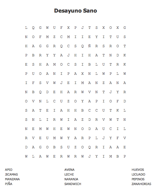 Sopa de letra de alimentos saludables - Imagui