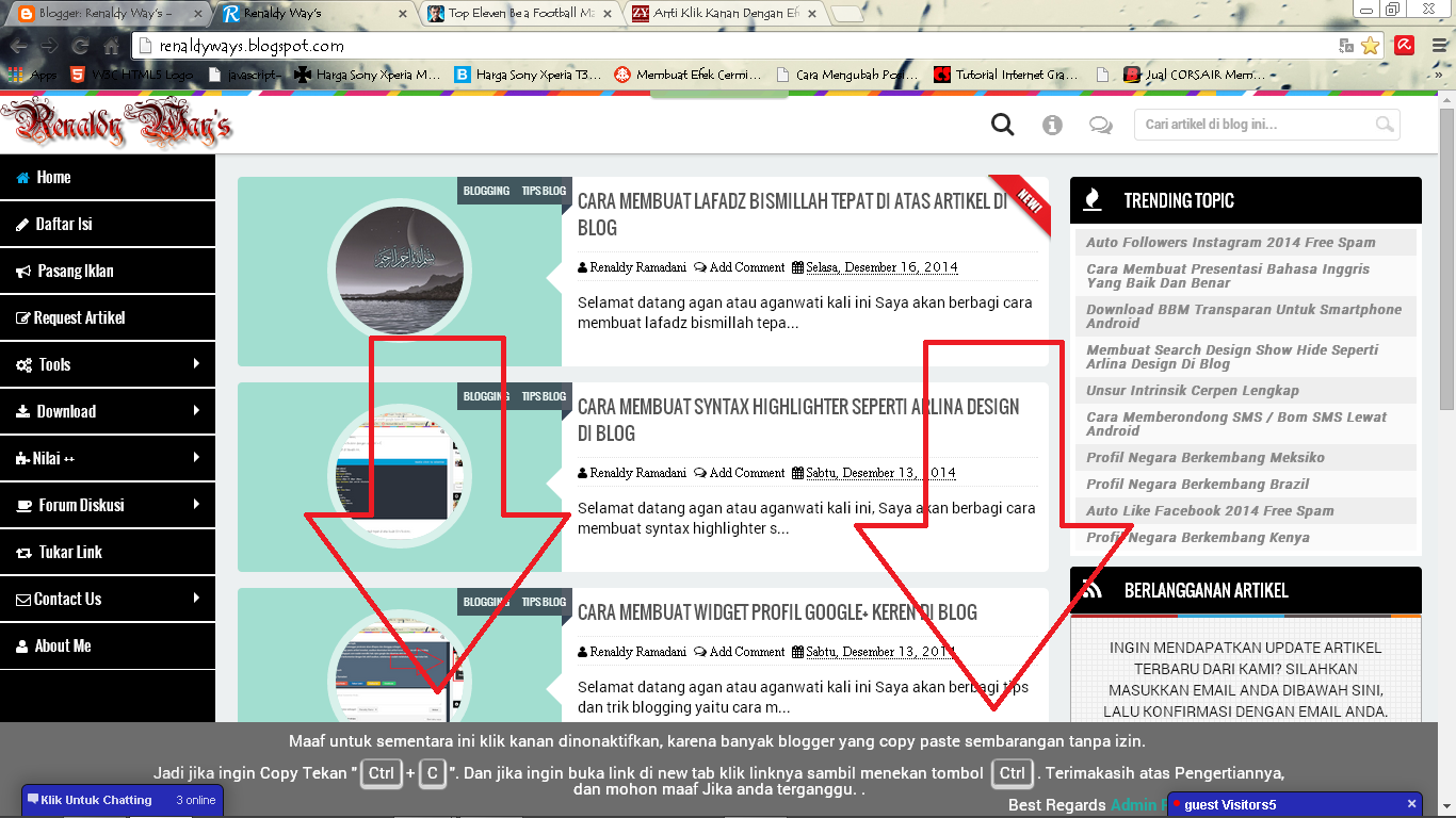 cari apa: Cara Membuat Disable Klik Kanan Keren Di Blog