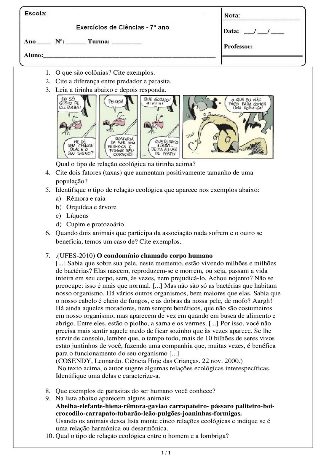 Atividade Ciências 7 Ano - EDUCA Atividade Ciências 7 Ano - EDUCA