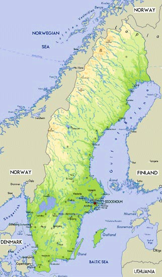 Sweden Physical Map | Sweden Map | Geography | Physical | Political | City