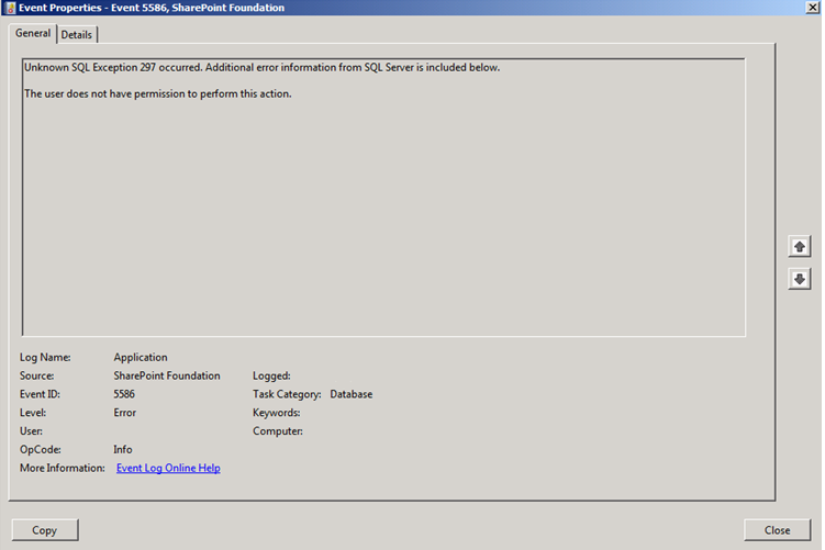 My SharePoint Experience: Unknown SQL Exception 297 occurred ... My SharePoint Experience: Unknown SQL Exception 297 occurred ...