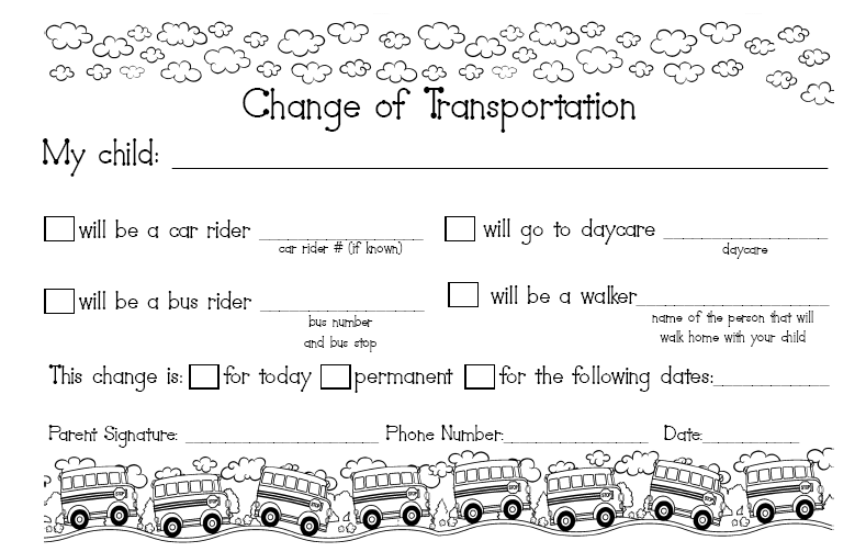 Aloha Kindergarten!: Transportation Forms