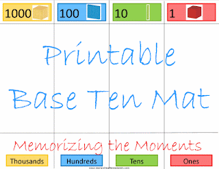 Memorizing the Moments: Free Base Ten Mat for Dollar Store Place Value ...