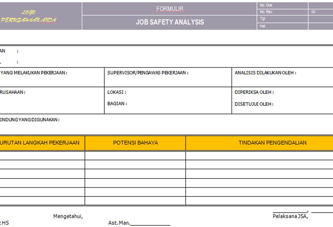 PT. Sistem Manajemen Utama: Paket Dokumen Improvement - Job Safety Analysis (JSA)