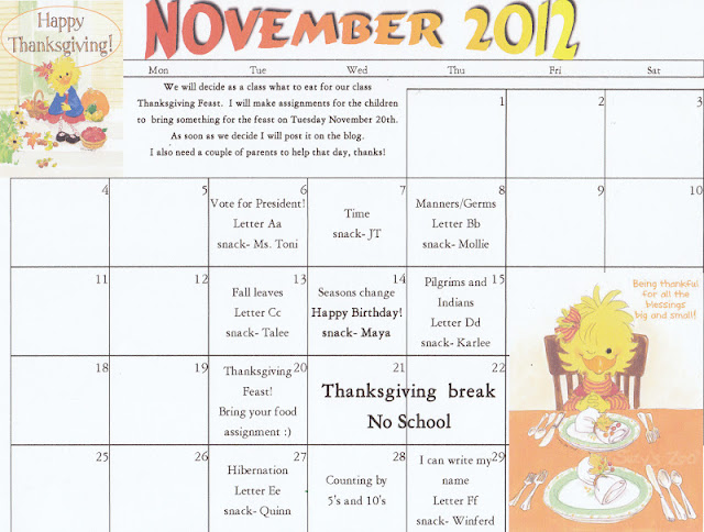 The Starting Line Preschool: November Calendar The Starting Line Preschool: November Calendar