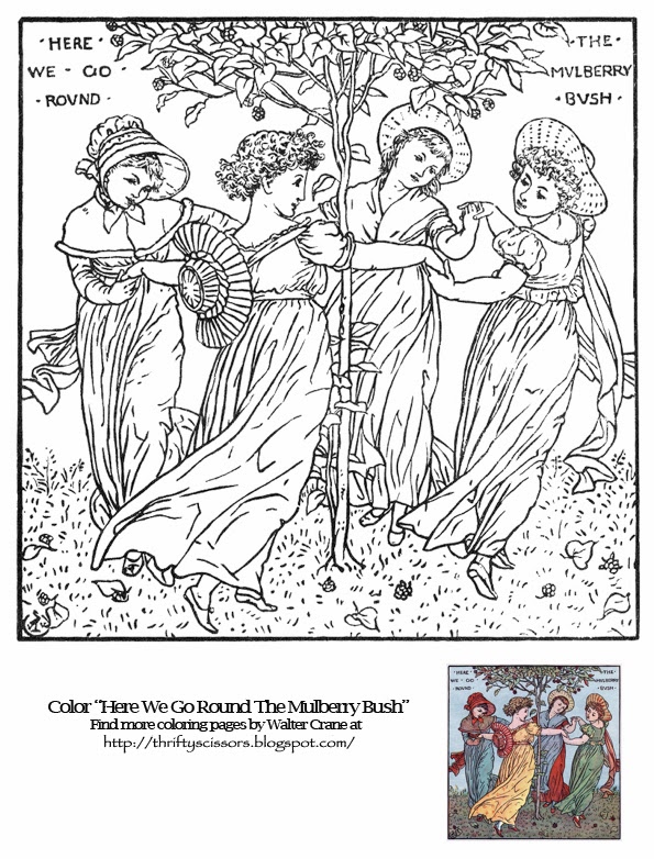 Coloring Page of "Here We Go Round the Mulberry Bush" | Thrifty Scissors