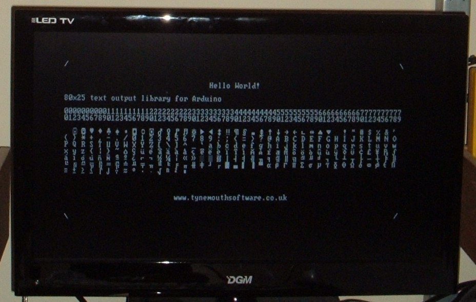 Tynemouth Software: Arduino 80x25 TV Video Output Library