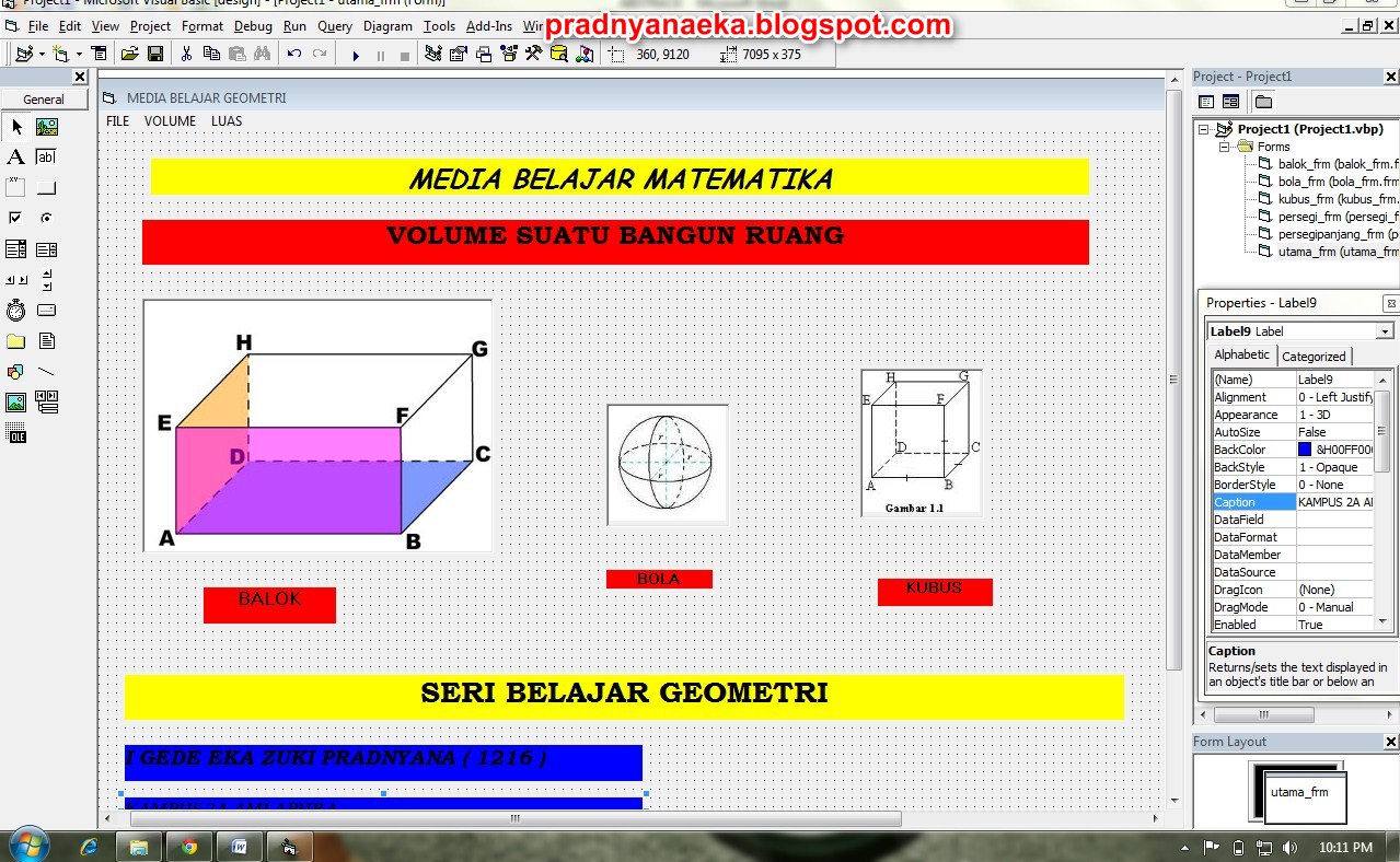 Membuat Media Belajar Geometri Menghitung Volume Suatu Bangun Ruang Menggunakan Microsoft Visual ...