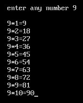 Programmingway@Eklavya Technosys!: MULTIPLICATION TABLE OF INPUT NUMBER