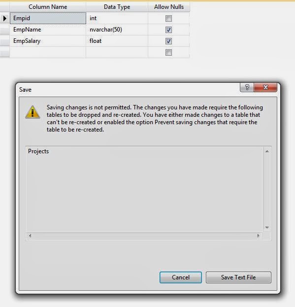 SQL, BI and Data Analytics Solutions: Saving Changes is not Permitted in SQL