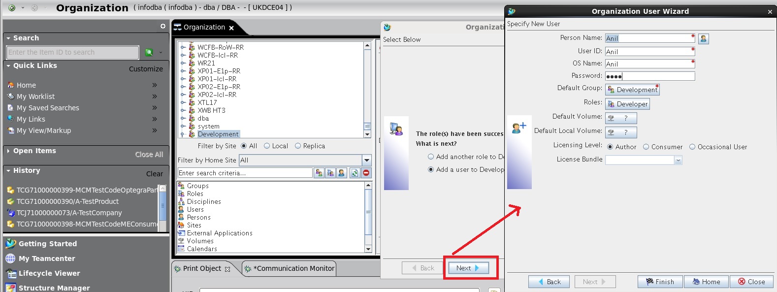 Teamcenter Open Gate: Teamcenter Organization : Walk-through