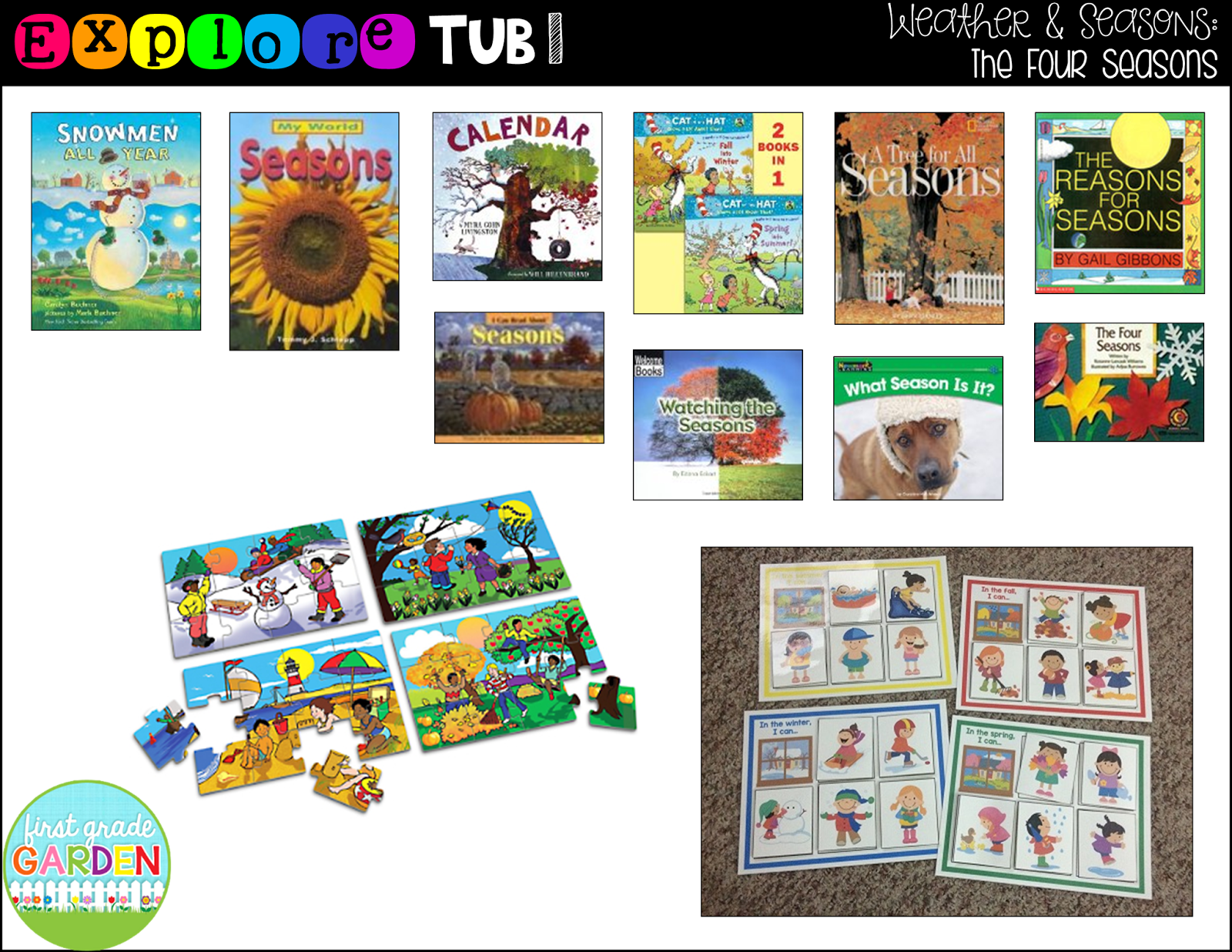 First Grade Garden: Explore Tubs for Weather & Seasons {with Freebies}