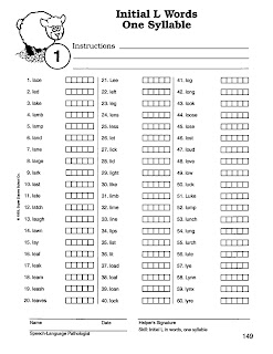 East Meadows Speech: Initial L Practice Word List