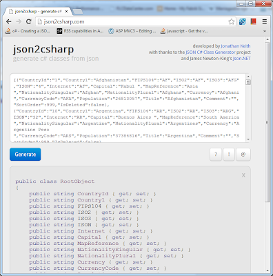 Generate C# Class from JSON File or URL - Asp.Net, C#, SQL Blog