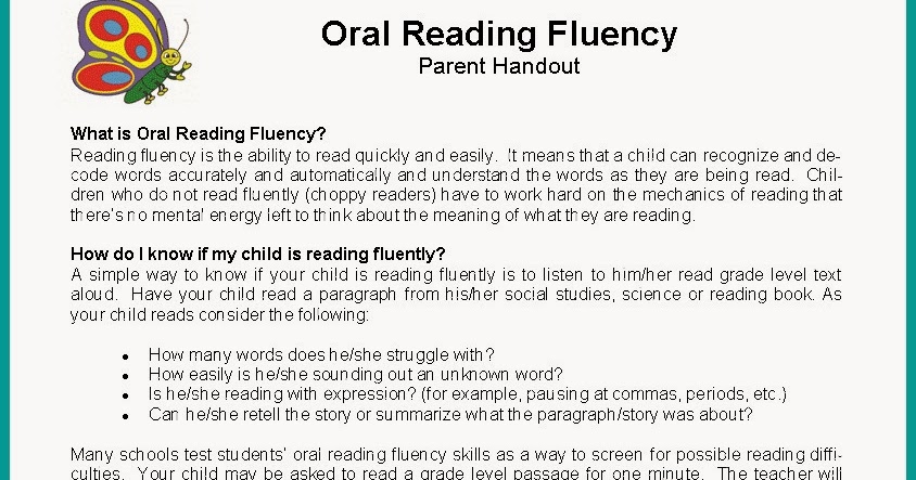 Classroom Freebies: Parent Handout- Improving Oral Reading Fluency