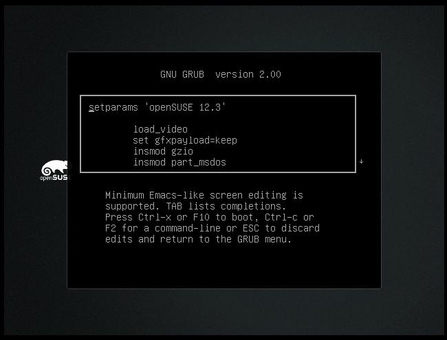 itadmin01: Suse 12.3 GRUB2 single user mode