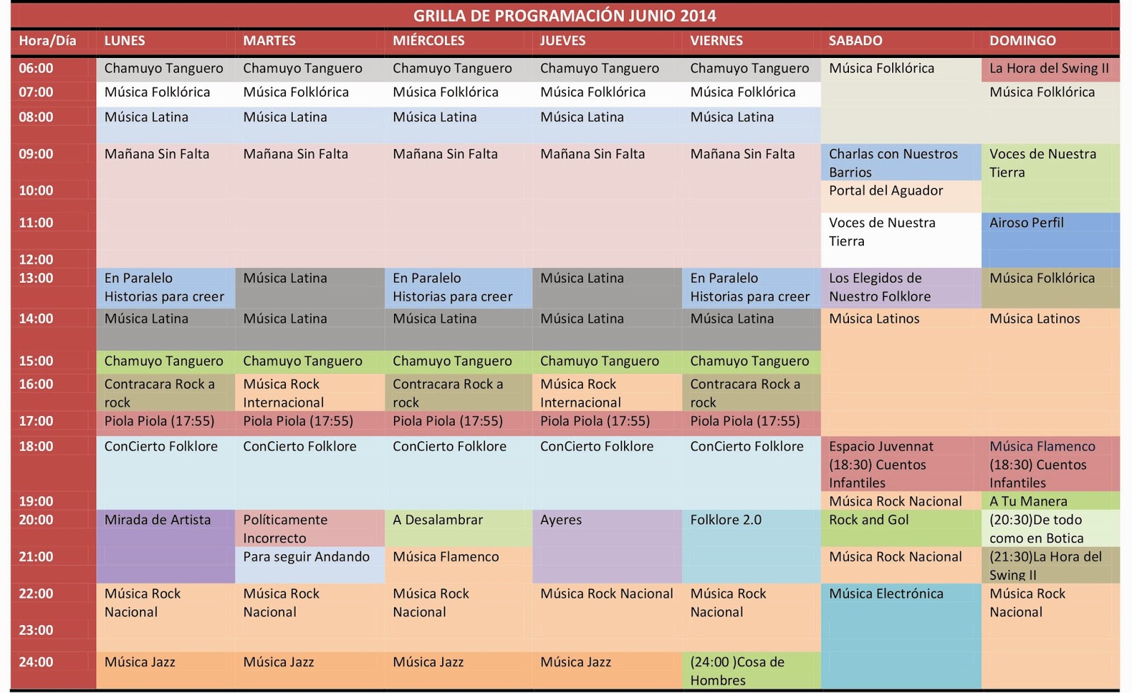 Radio Identia 103.3 Mhz: Grilla de Programación