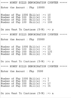 Free Programming Source Codes and Computer Programming Tutorials: Money Bills Denomination ...