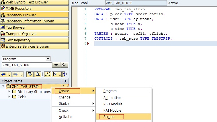 TECHSAP : Creating Tab Strip In Module Pool Program