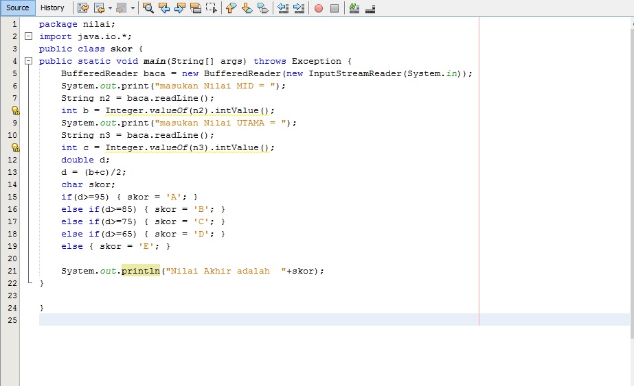 Program Nilai pada Java