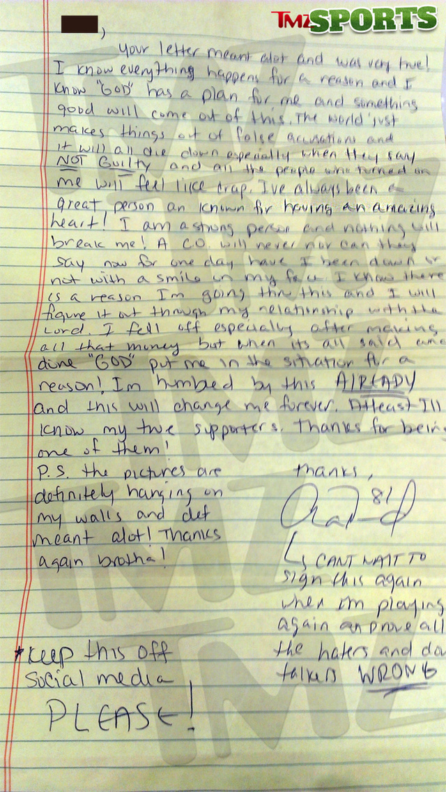 Hernandez Jail Letter To fan Revealed hernandez-jail-letter-to-fan-revealed