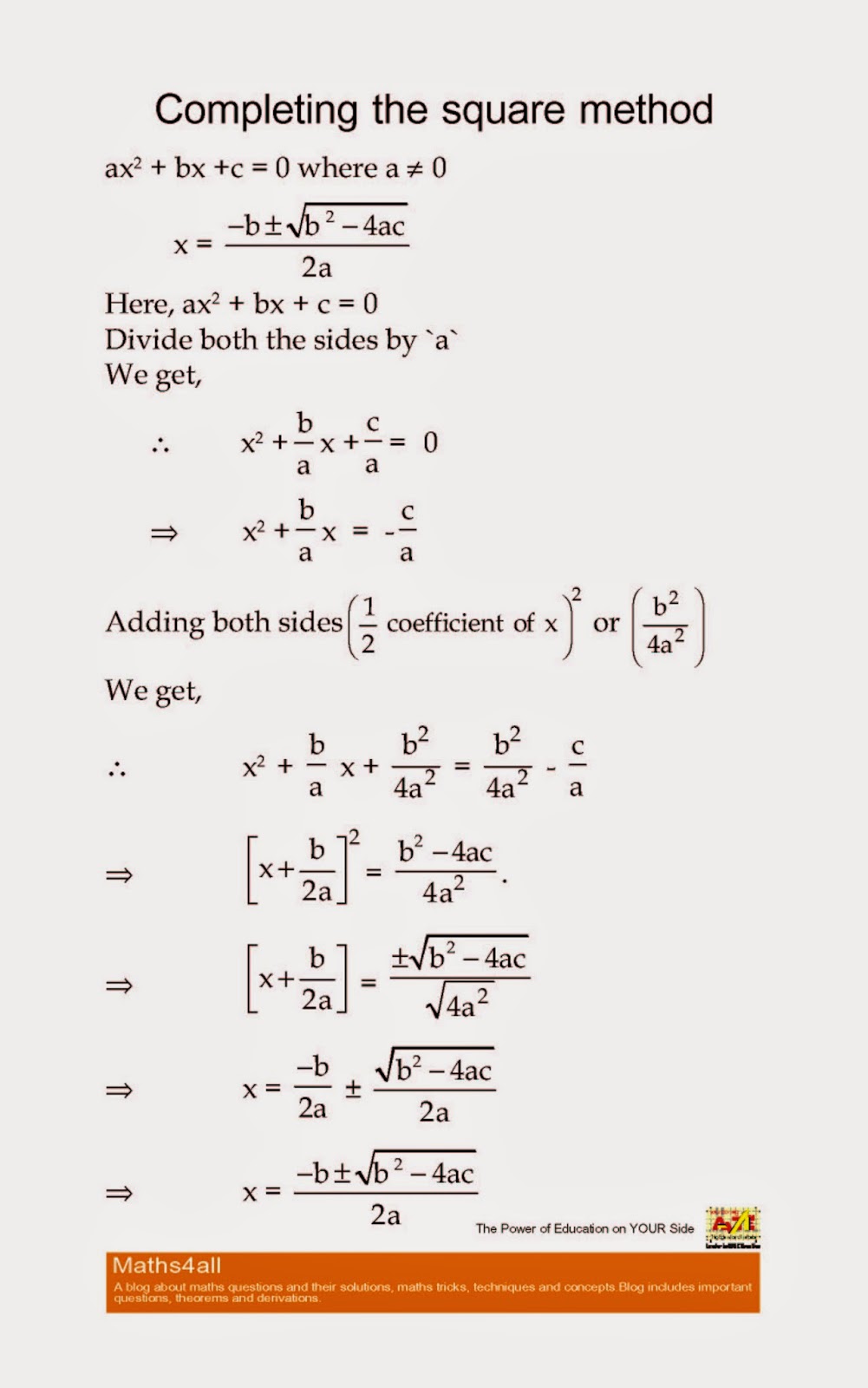 Maths4all Derivation Of Quadratic Formulae Or Completing The Square Method maths4all-derivation-of-quadratic-formulae-or-completing-the-square-method