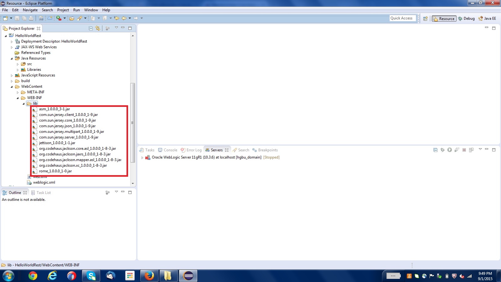 Hello World restful webservice with jersey filter.