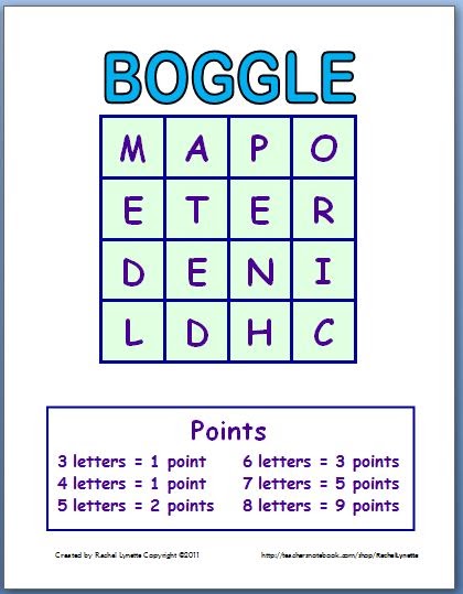 Classroom Freebies: Boggle Template: Make a New Game Each Time!