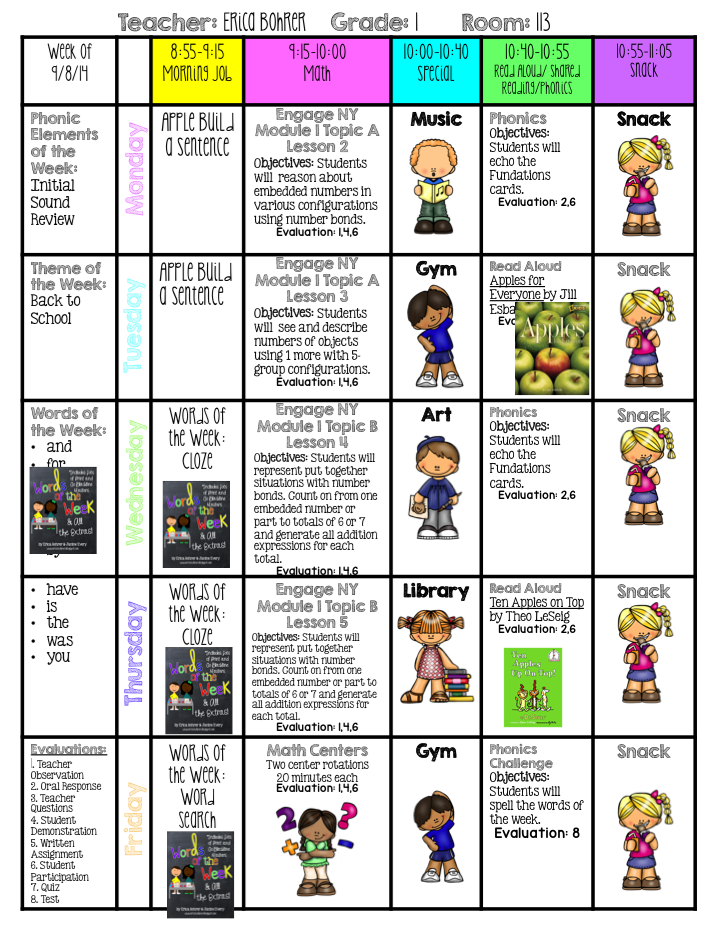 Visual Plans for the First Full Week of School – With Links to Lots of ...