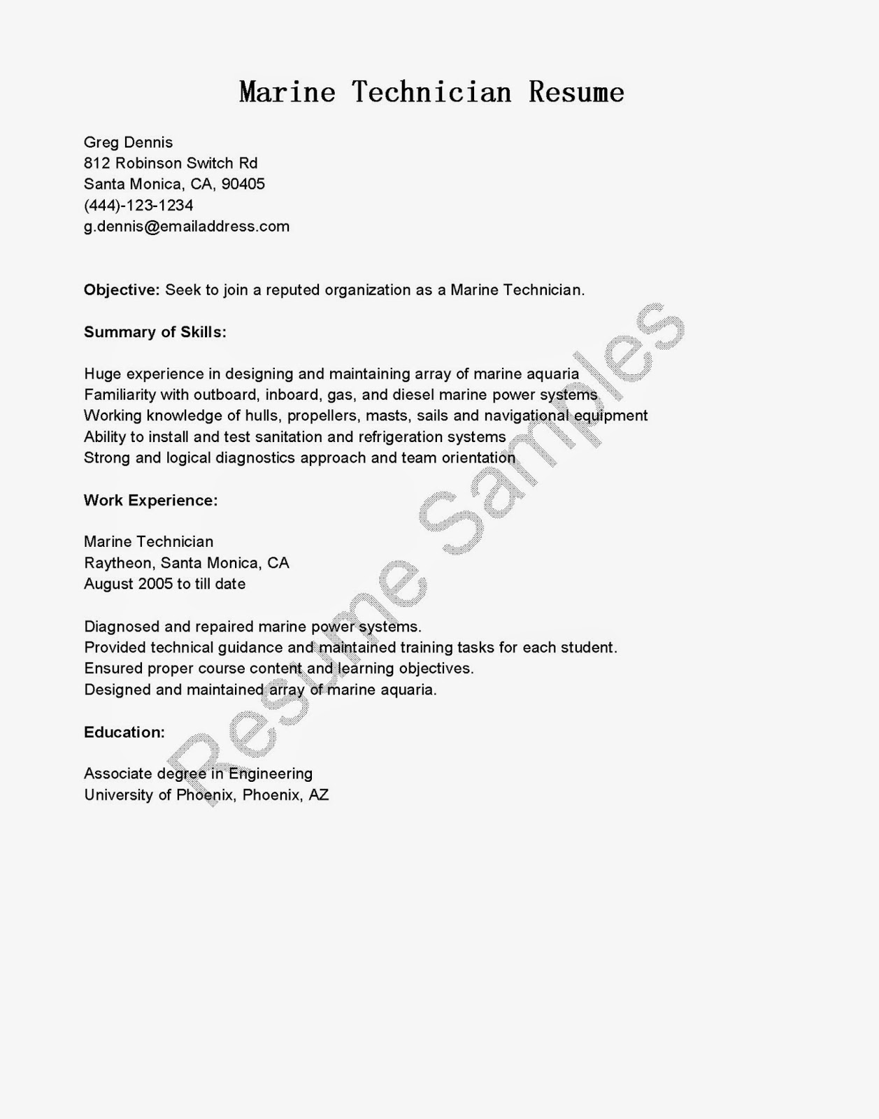 Resume Samples Marine Technician Resume Sample resume-samples-marine-technician-resume-sample