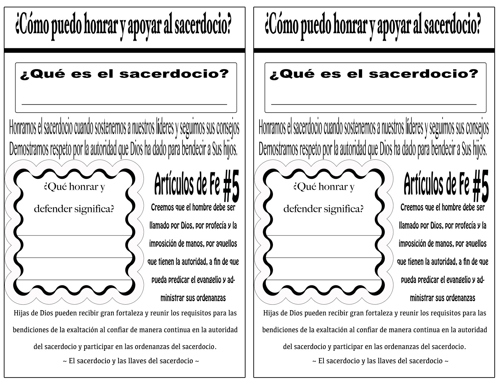 Young Women Lesson Handouts for June - Priesthood (In English and ...