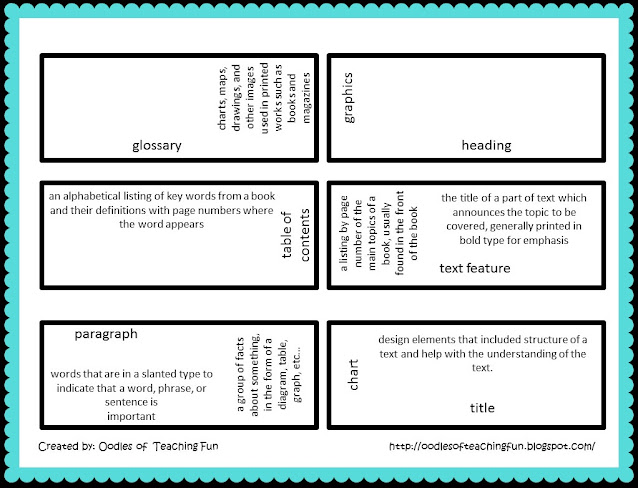Vocabulary Cube Freebie on Text Features - Oodles of Teaching Fun