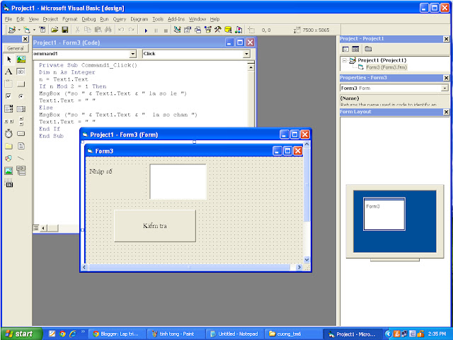 Lap trinh VB ( Visual basic 6.0 ): Kiem tra số chẵn số lẻ