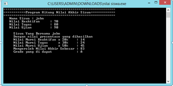PROGRAM MENGHITUNG NILAI AKHIR SISWA DENGAN C++ - all coding