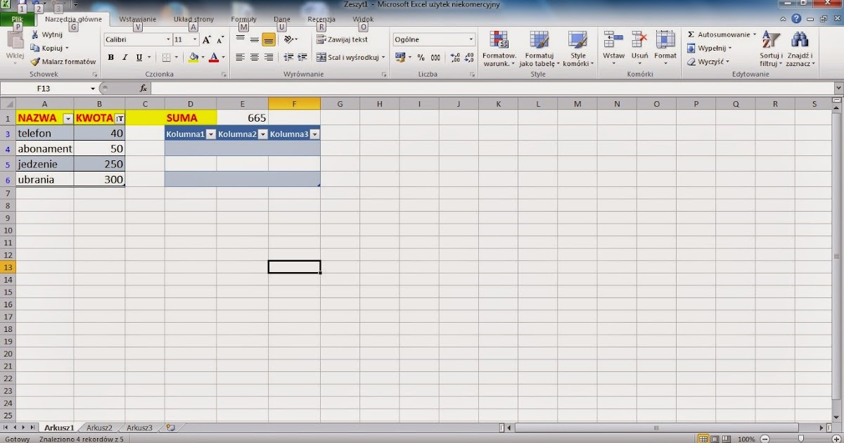 INFORMATYKA : Lekcja 26: Excel - tworzenie tabel. INFORMATYKA : Lekcja 26: Excel - tworzenie tabel.