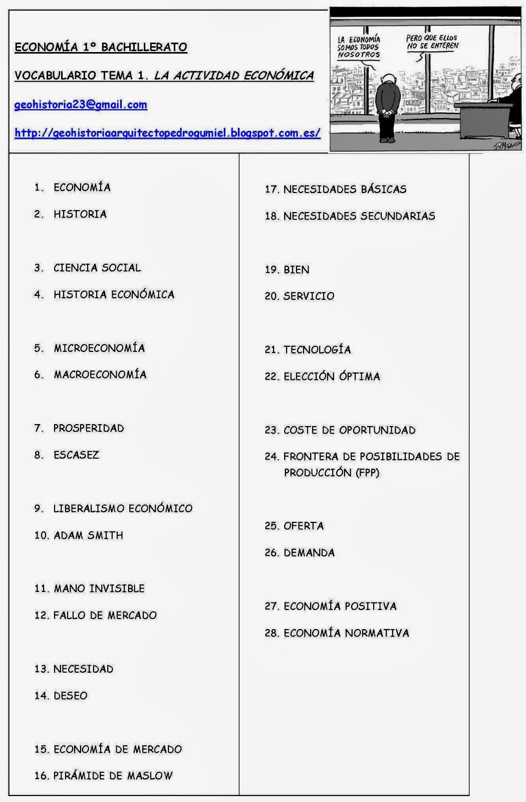1º BACH ECONOMÍA Vocabulario tema 1: La actividad económica - GEOCRONOS