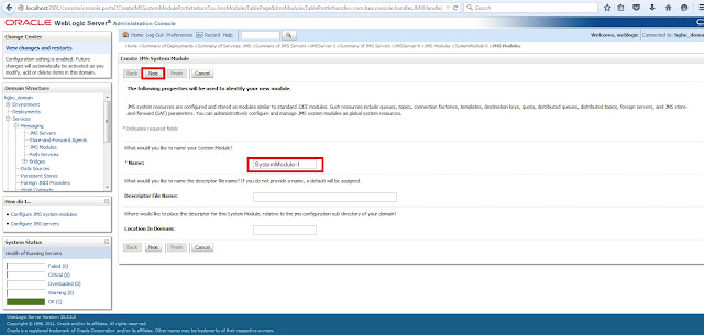 Configuring JMS Server, JMS Module, JMS Connection Factory and JMS Queue in Weblogic