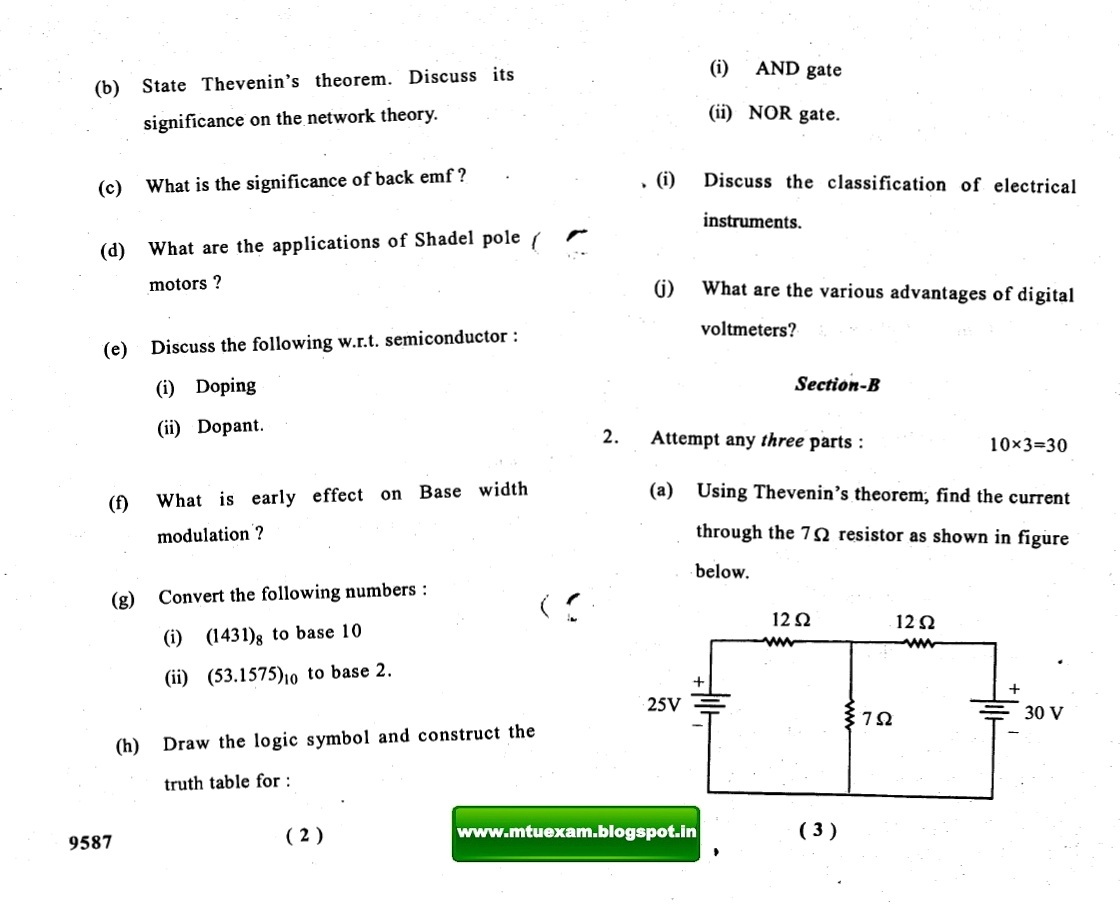 UPTU Exam: Basic Electrical & Electronics Engineering