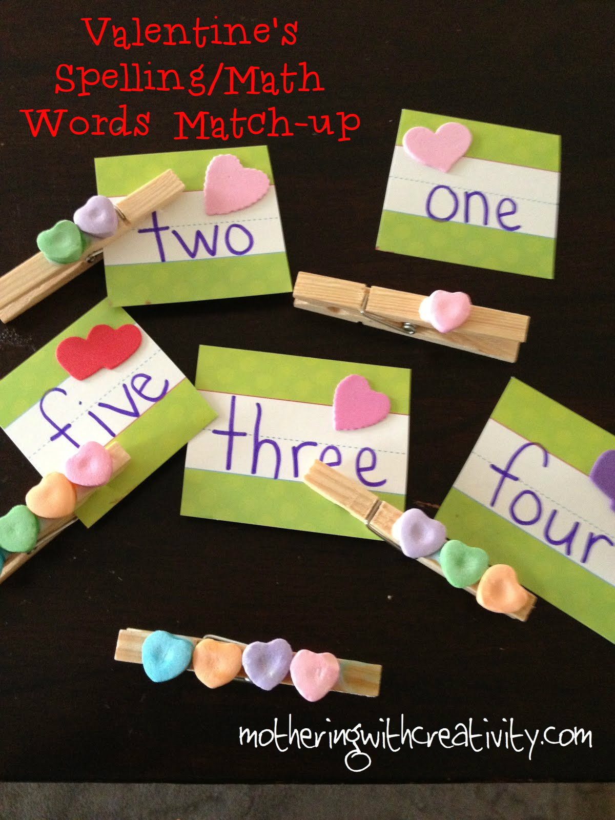 Mothering with Creativity: Valentine's Spelling/Math Words Match-Up