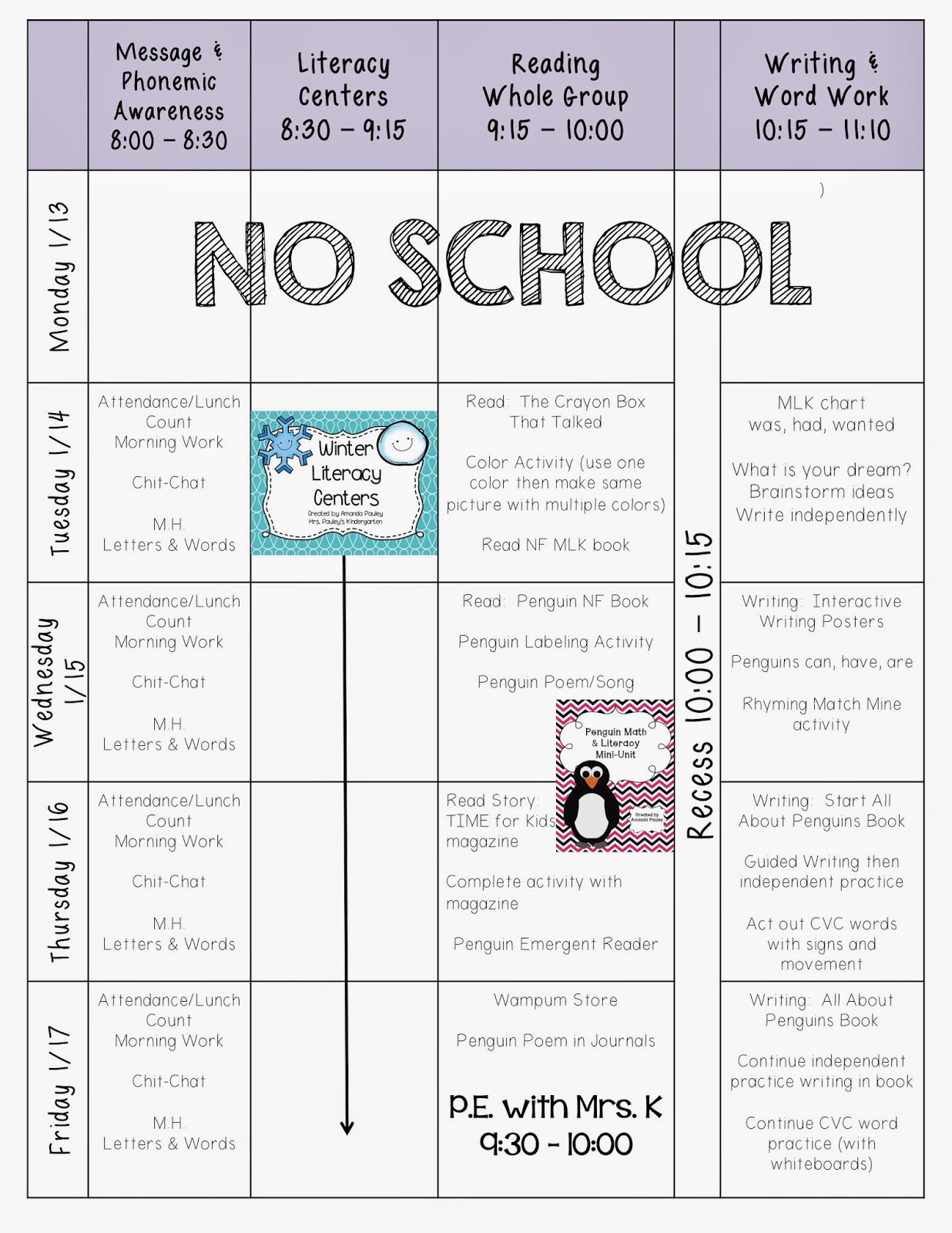 Peek at My Week - Mrs. Pauley's Kindergarten